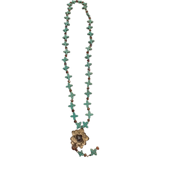 Unbranded | Jewelry | Teal Color Long 8 Inch Necklace With Ivory Metal ...